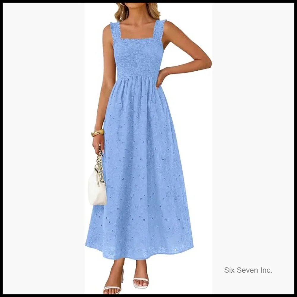 Dresses | Cotton Lace Maxi Sundress With Smocked Back And Pockets ...